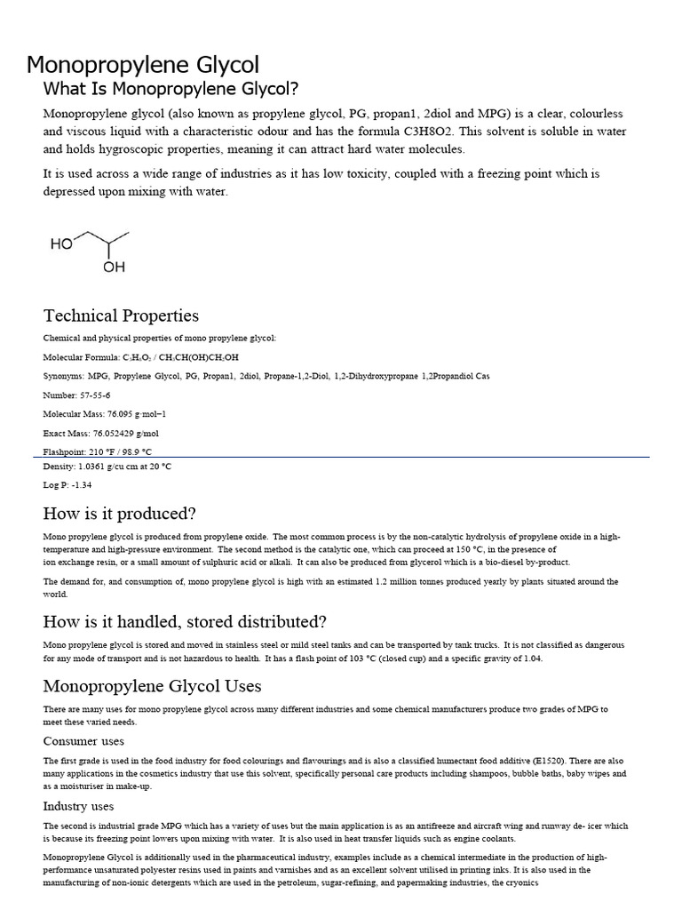 Mono Propylene Glycol _ C3H8O _ Solventis-tds | PDF | Materials ...