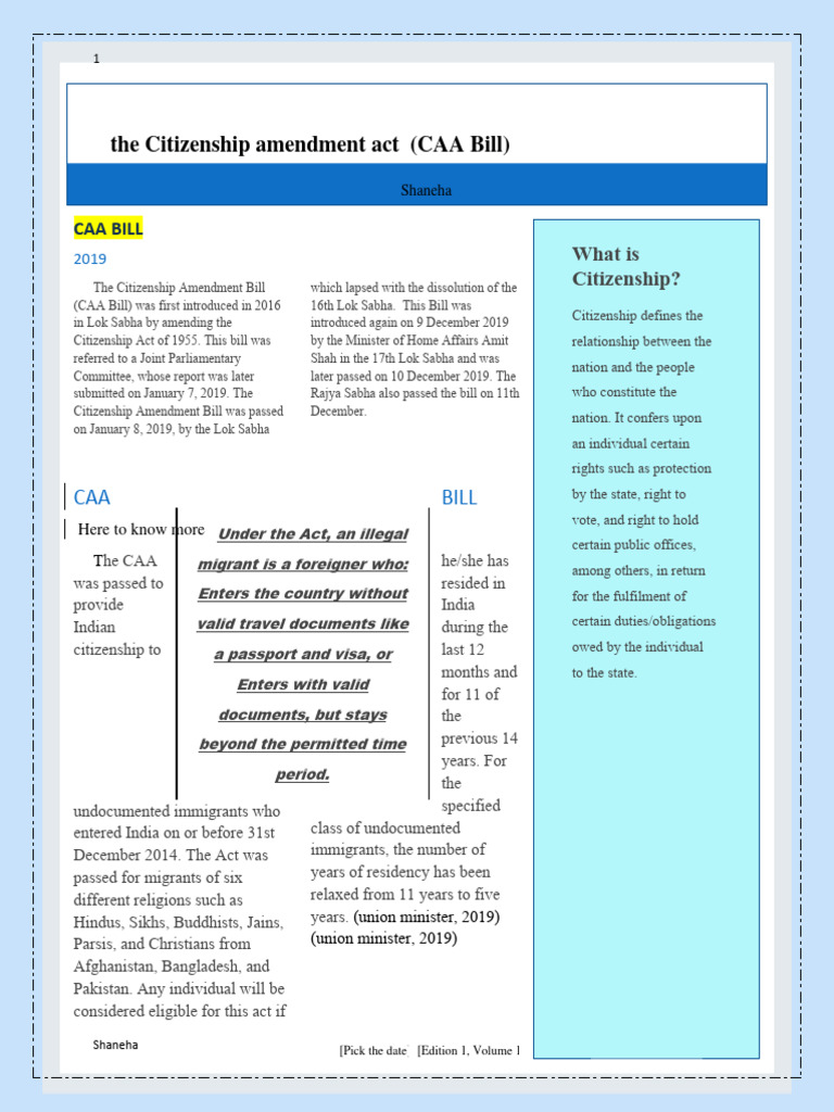 Caa Bill by Shaneha | PDF | Cultural Globalization | International Law