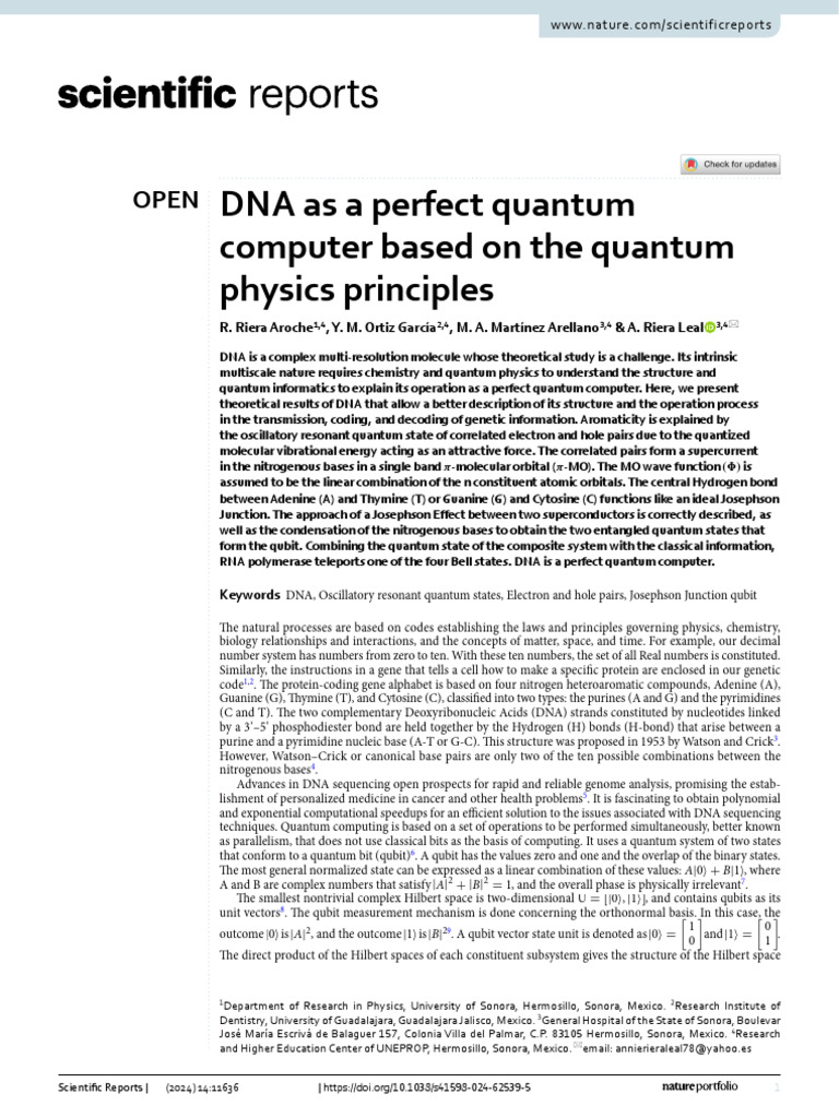 DNA As A Perfect Quantum Computer Based On The Quantum Physics ...