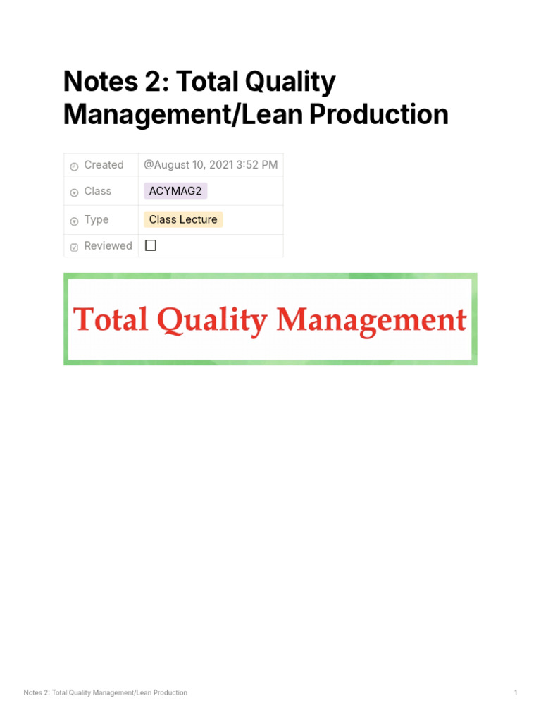 Notes 2 Total Quality Management Lean Production | PDF | Lean ...