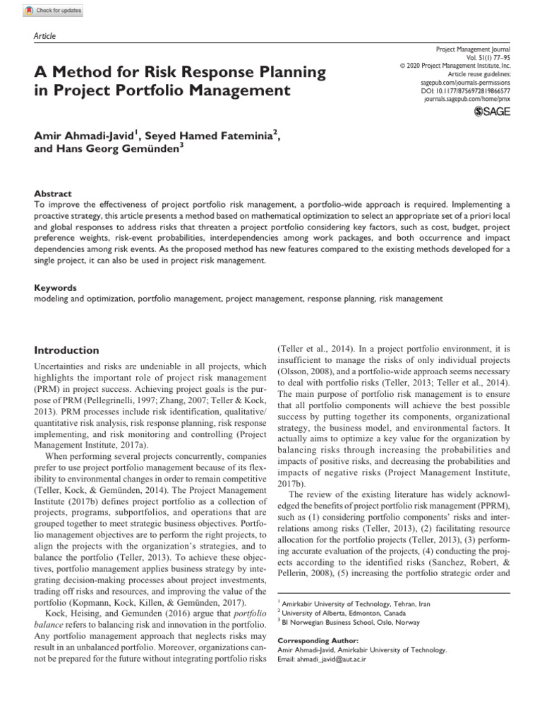 Project Portfolio Risk Planning Pdf Risk Risk Management