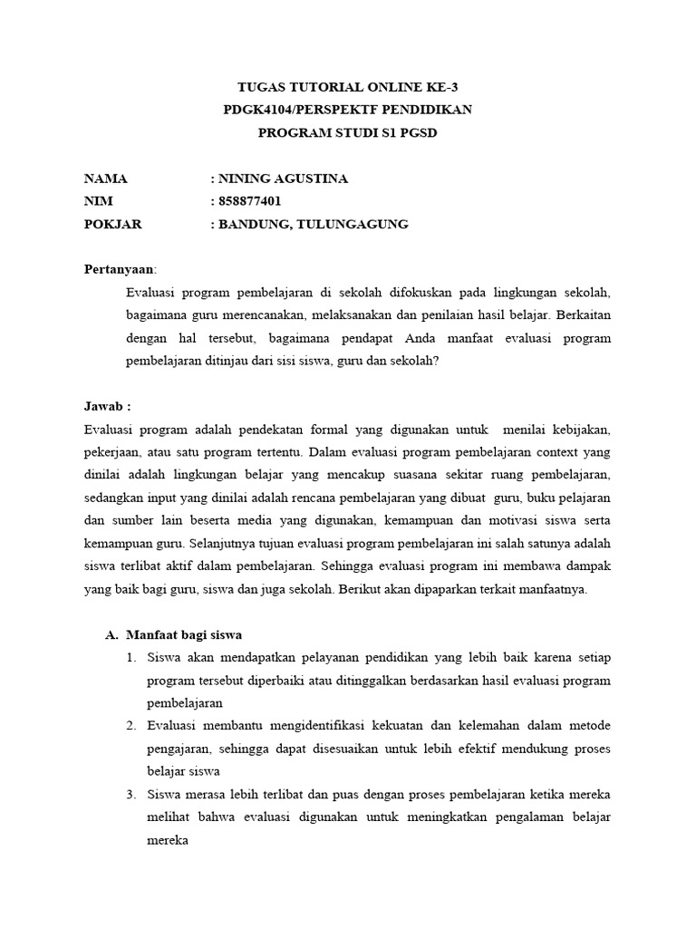 Tugas 3 PDGK4104 PERSPEKTIF - Nining Agustina - 858877401 | PDF | Kesehatan Holistik