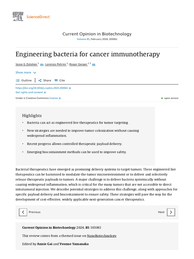 Engineering Bacteria For Cancer Immunotherapy - ScienceDirect | PDF ...