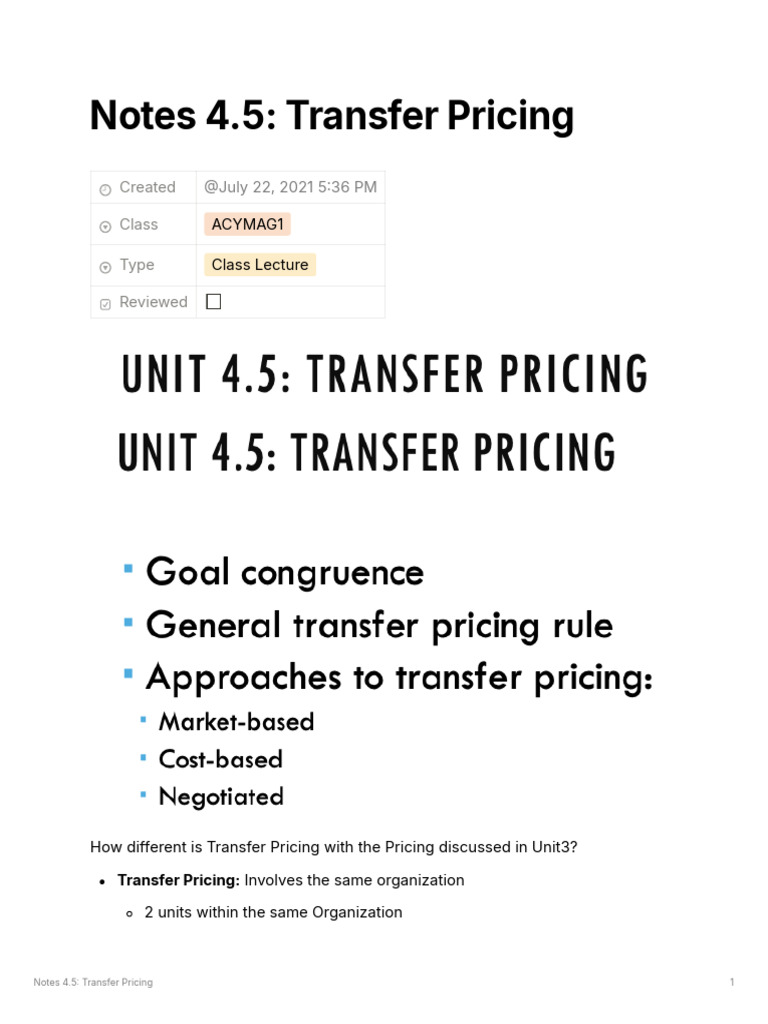 Understanding Transfer Pricing Dynamics | PDF | Pricing | Prices