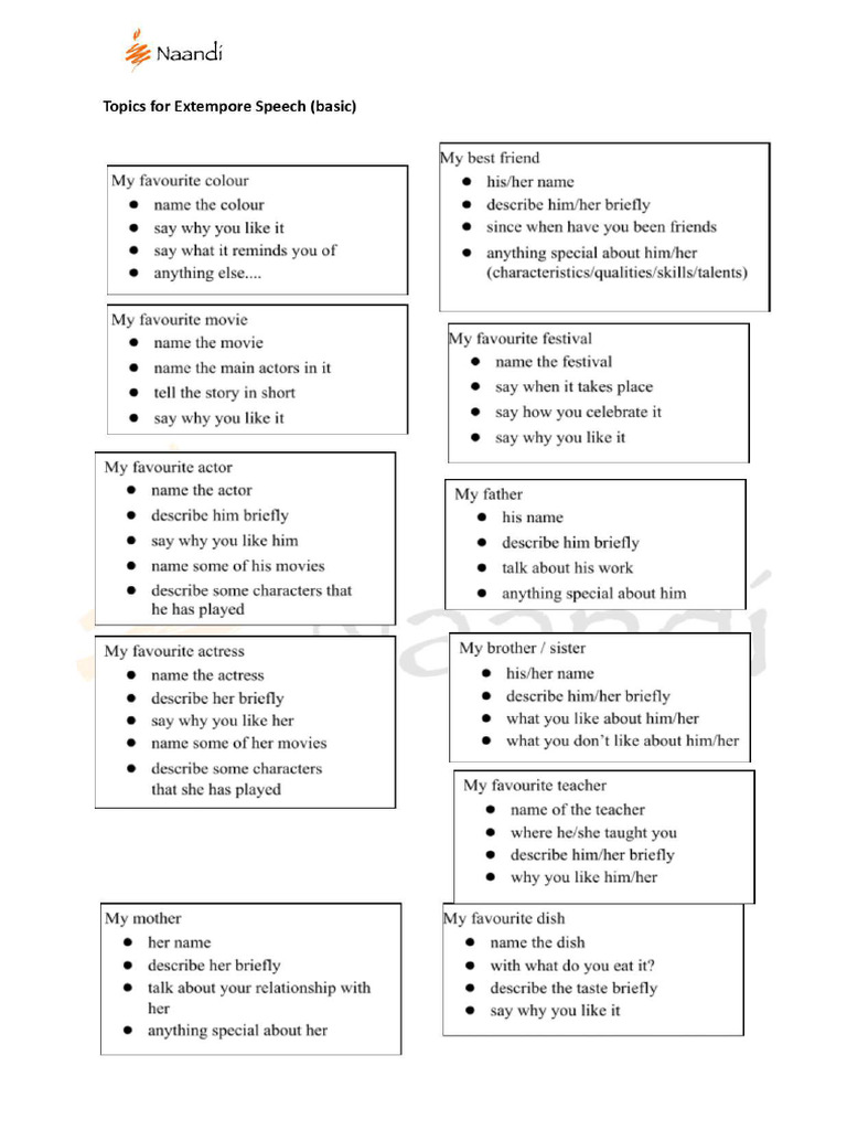 Topics For Extempore Speech (Basic) FINAL | PDF