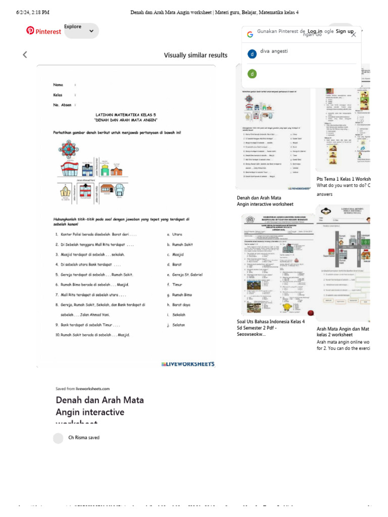 Denah Dan Arah Mata Angin Worksheet - Materi Guru, Belajar, Matematika ...