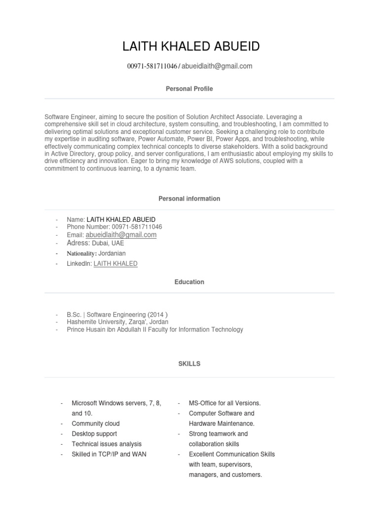 LAITH KHALED ABUEID CV | PDF | Cloud Computing | Technical Support