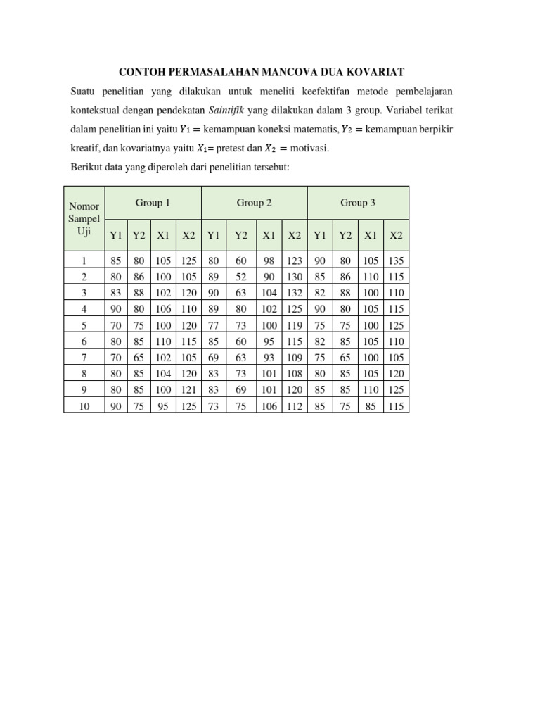 Contoh Permasalahan Mancova Dua Kovariat | PDF
