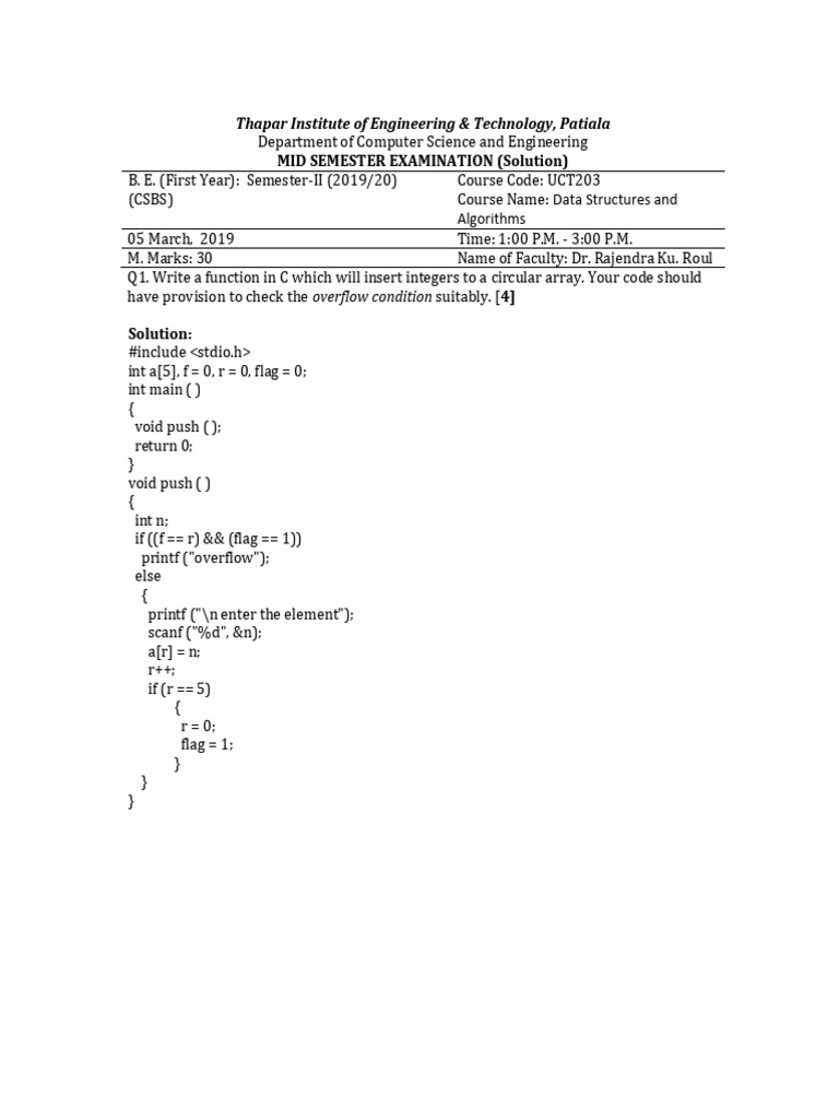 UCT203-Mid Exam (Solution) | PDF | Pointer (Computer Programming) | Computer Programming