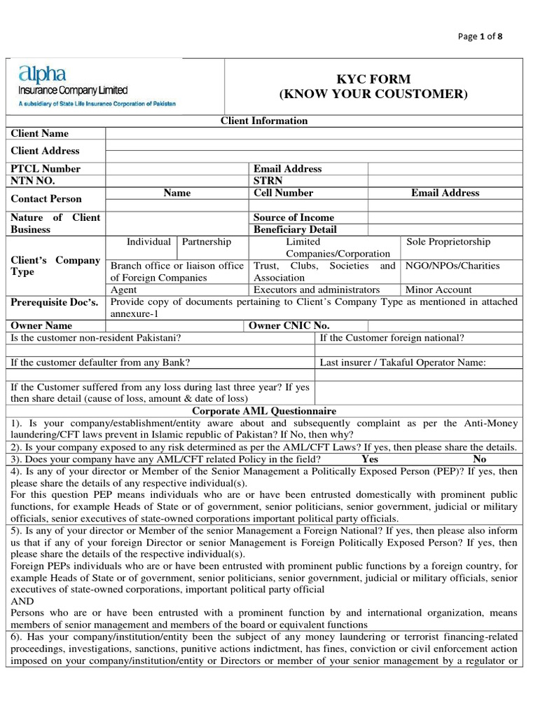 KYC Form for Client Due Diligence | PDF | Identity Document | Business