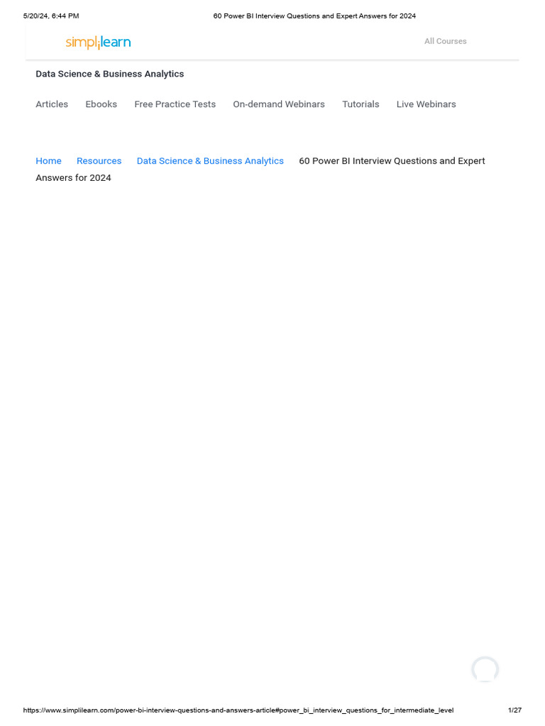 60 Power BI Interview Questions and Expert Answers for 2024 | PDF | Business Intelligence ...