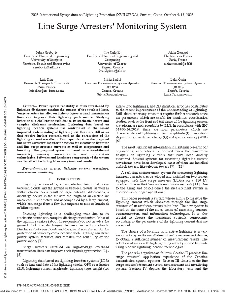 IEEE Line - Surge - Arresters - Monitoring - System | PDF | Lightning ...