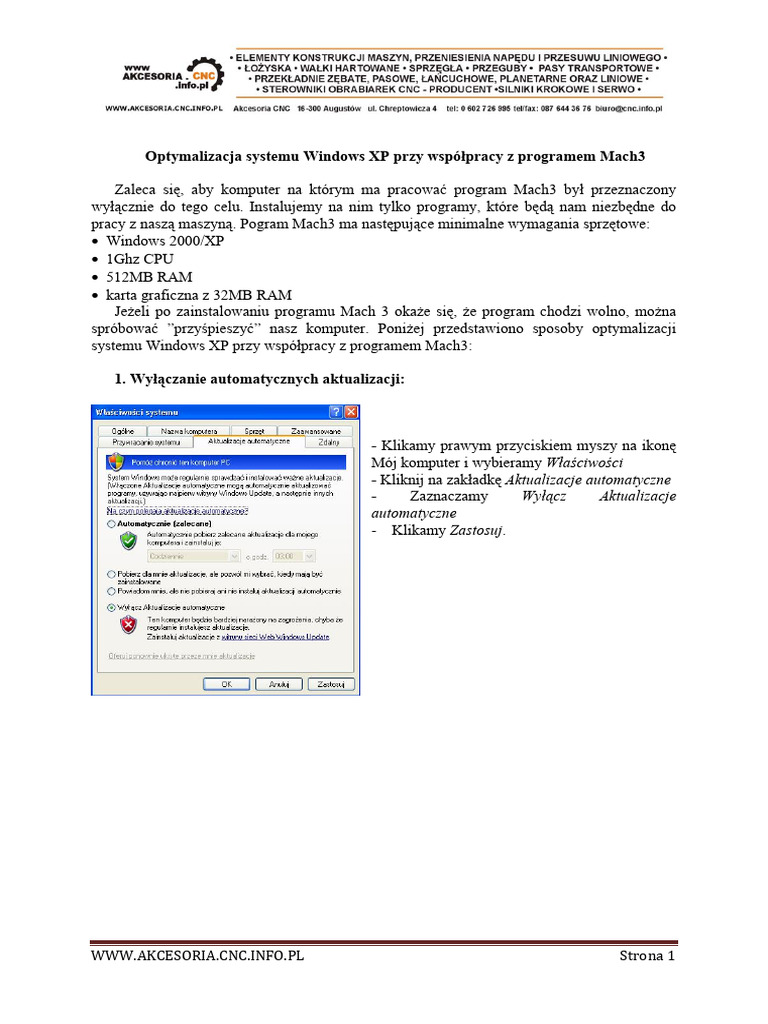 optymalizacja windowsa xp pod mach3 | PDF