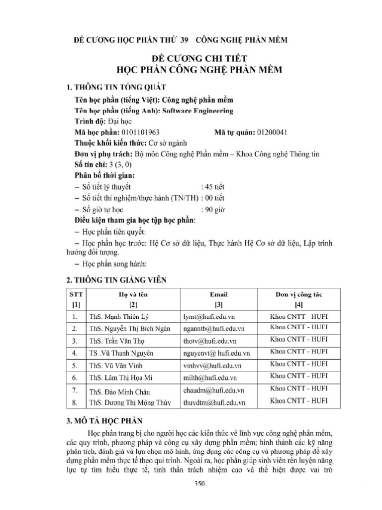 de Cuong Chi Tiet Hoc Phan - Nganh ATTT-2022 - CNPM | PDF