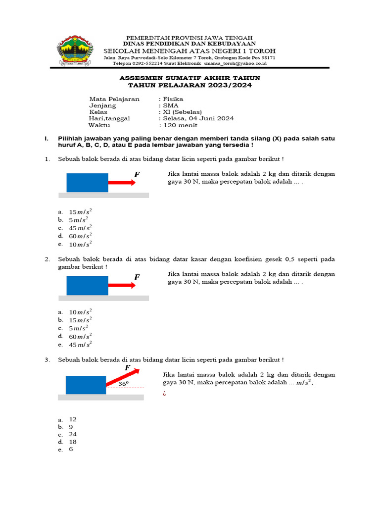 Soal Asas Fisika Kelas XI - 2023-2024 - Genap - Kurmer | PDF | Sains & Matematika