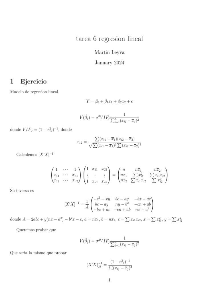 Tarea 6 Regresion Lineal | PDF | Multicolinealidad | Inferencia estadística