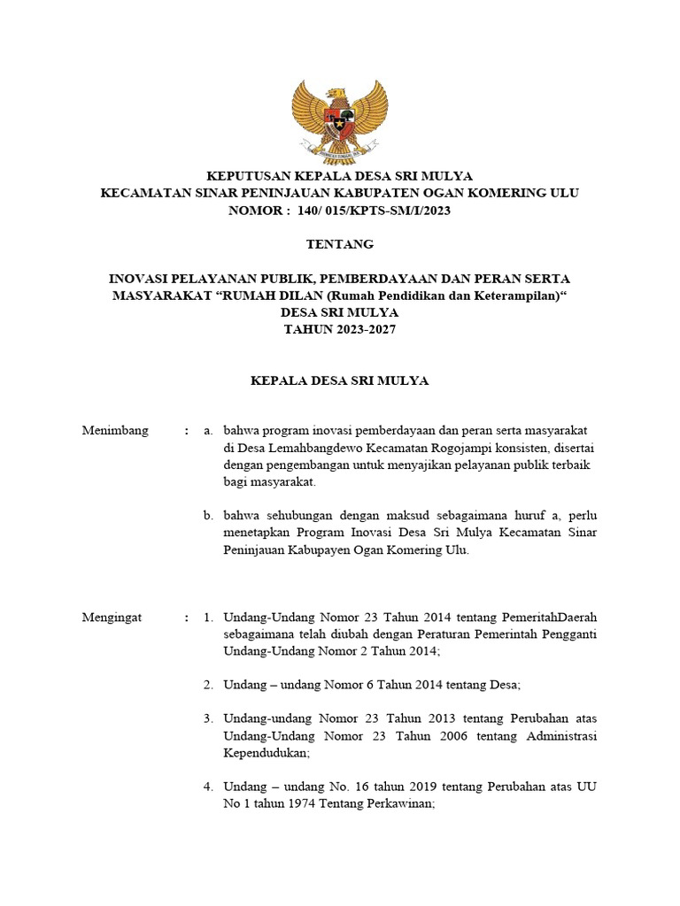 Inovasi Rumah Dilan Desa Sri Mulya | PDF