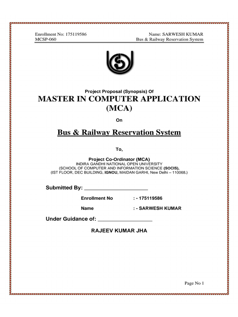 Synopsis Bus & Railway Reservation System - pdf-1 | PDF
