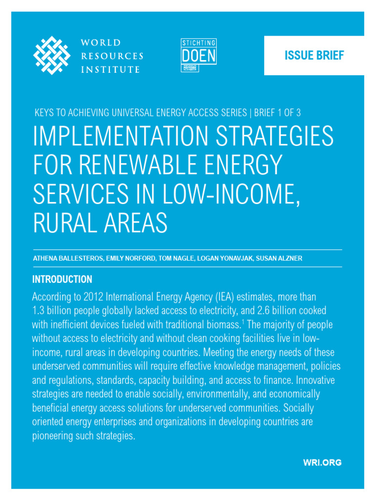 Implementation Strategies Renewable Energy Services Low Income Rural ...