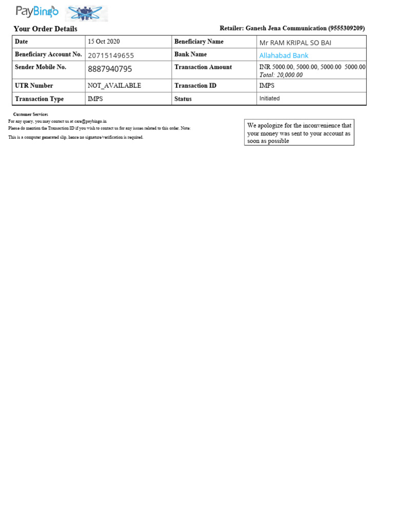 PayBingo Payment Receip | PDF | Finance & Money Management
