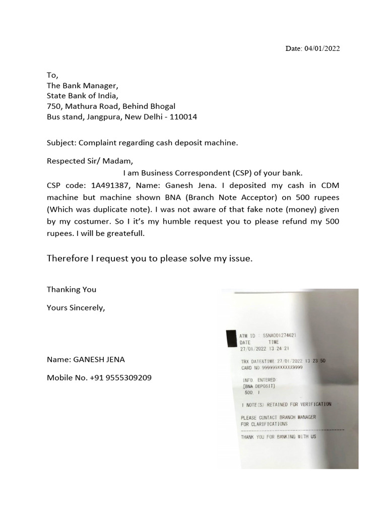 Refund Request for CDM Cash Deposit | PDF | Finance & Money Management