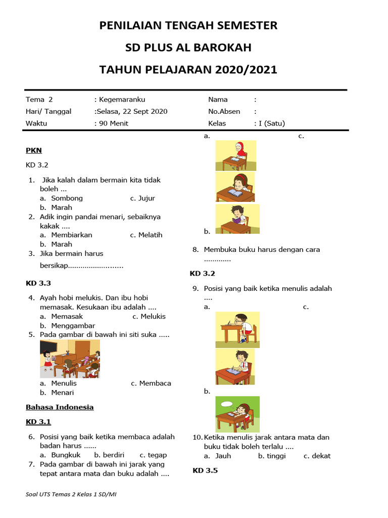 Soal Uts Tema 2 Kls 1 | PDF