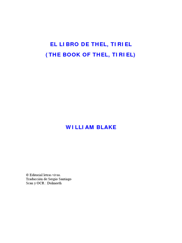 William Blake - El Libro de Thel Tiriel | PDF | Poesía