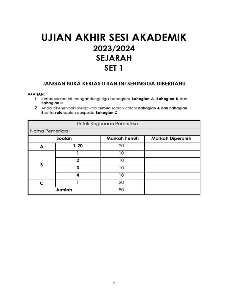 UASA SET 1 SEJARAH | PDF