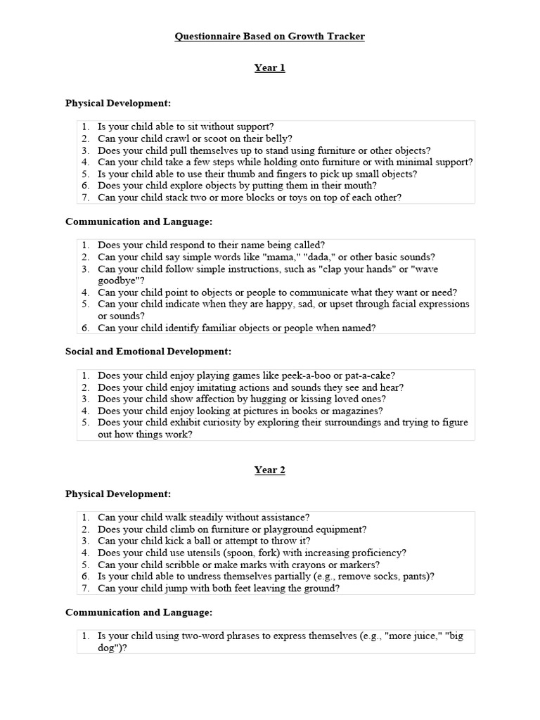 Questionnaire Based On Growth Tracker | Download Free PDF | Child ...