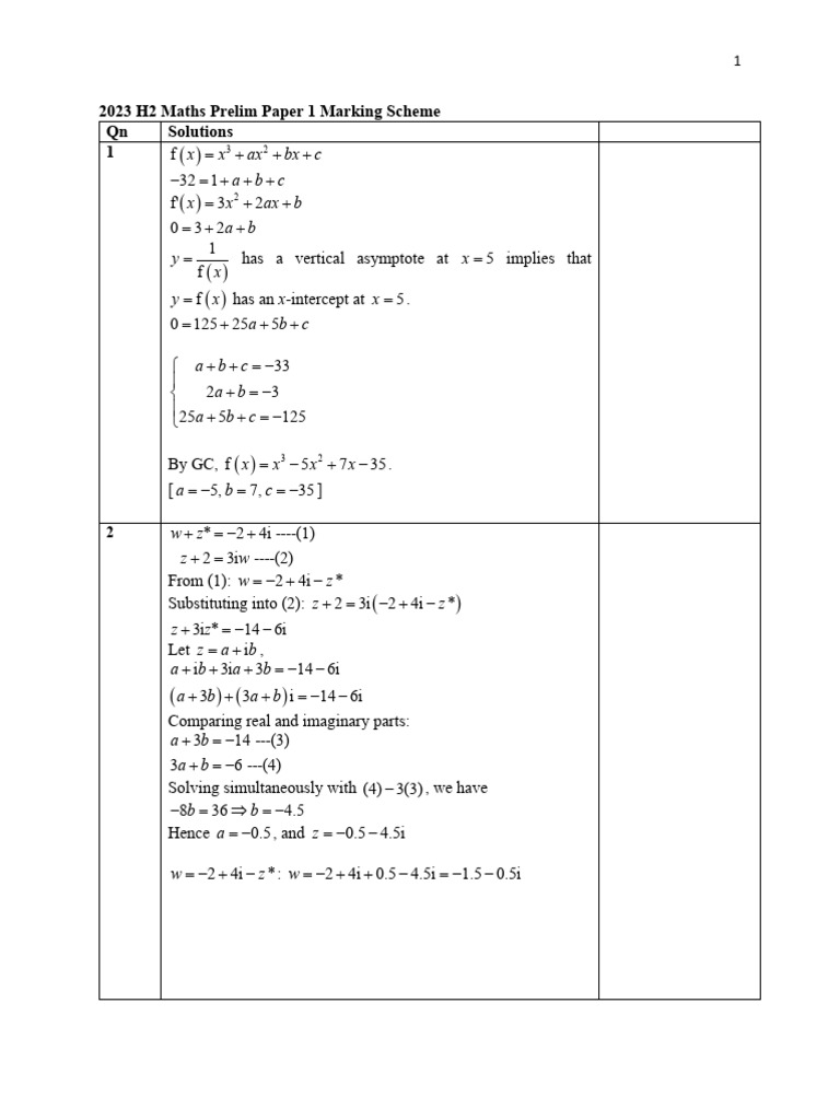 ACJC 9758 2023 Prelim P1 Solution | PDF | Area | Abstract Algebra