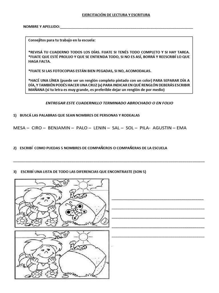 Ejercitacion de Lectura y Escritura 2do Grado | PDF