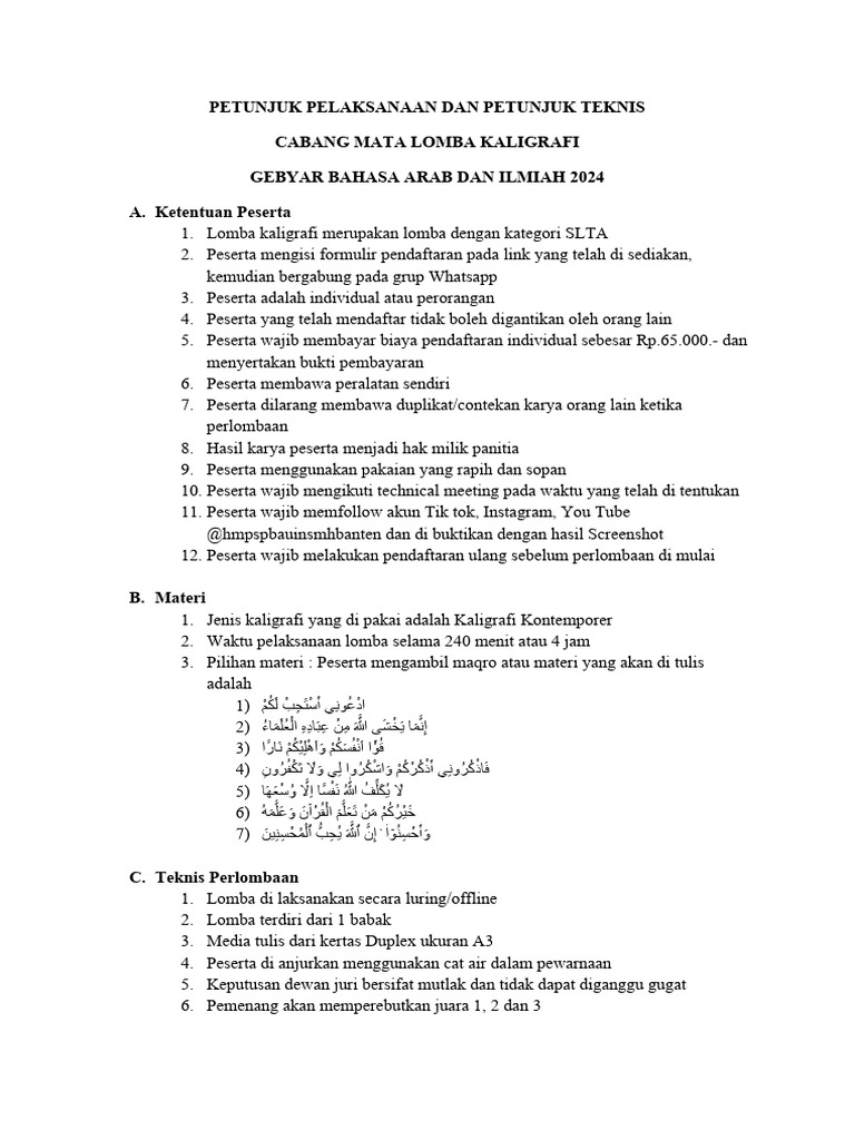 Juklak Dan Juknis Kaligrafi | PDF