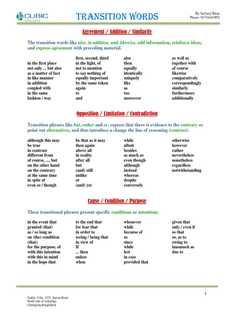 Transition Words Guide | PDF