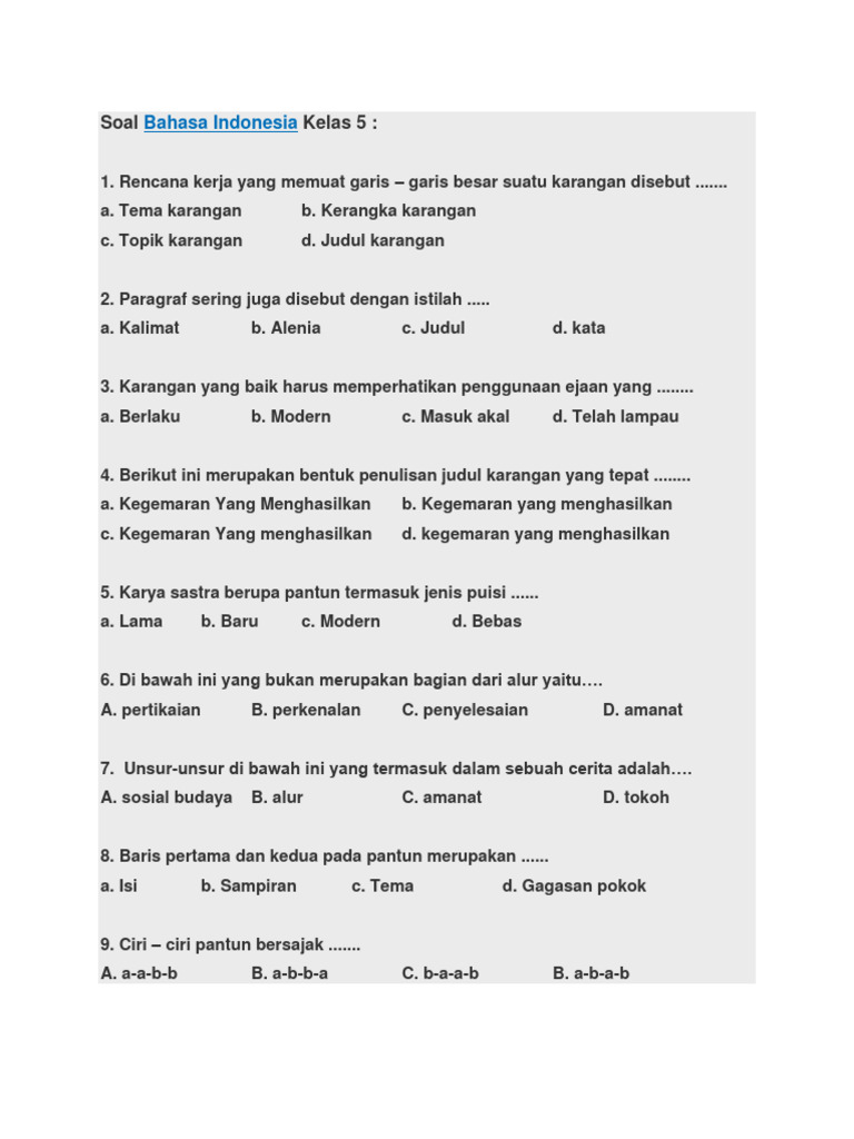 Soal Bahasa INDONESIA KLS 5 | PDF | Fiksi Umum