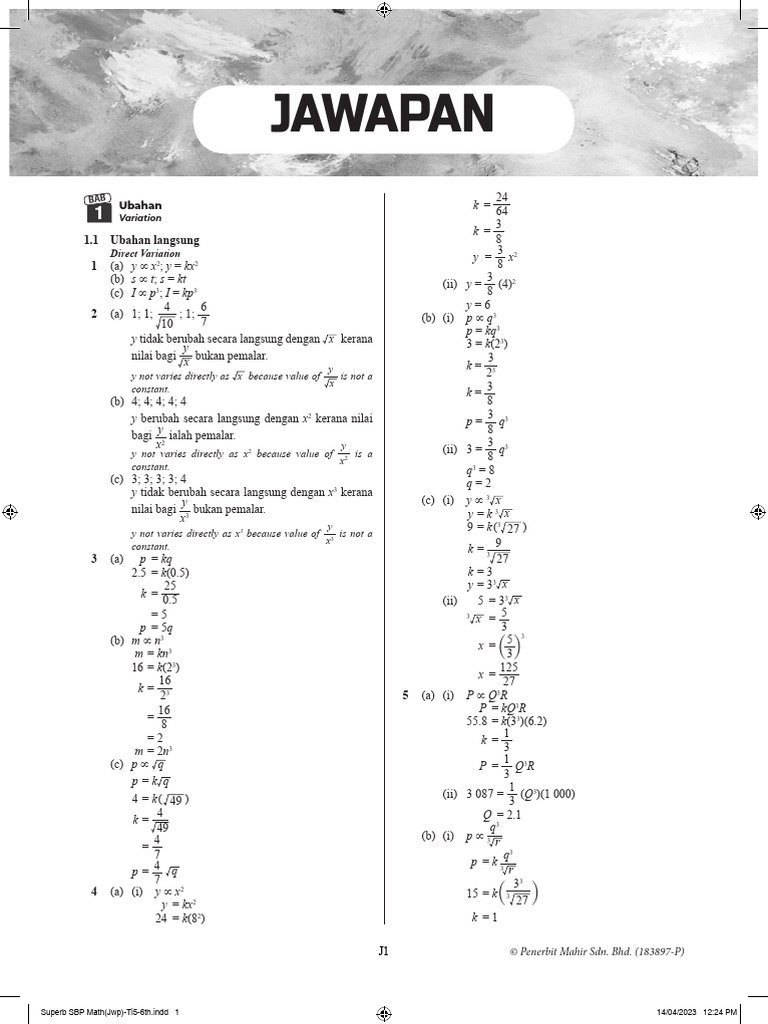 Jawapan Superb SBP Matematik Tingkatan 5 | Download Free PDF | Matrix (Mathematics ...