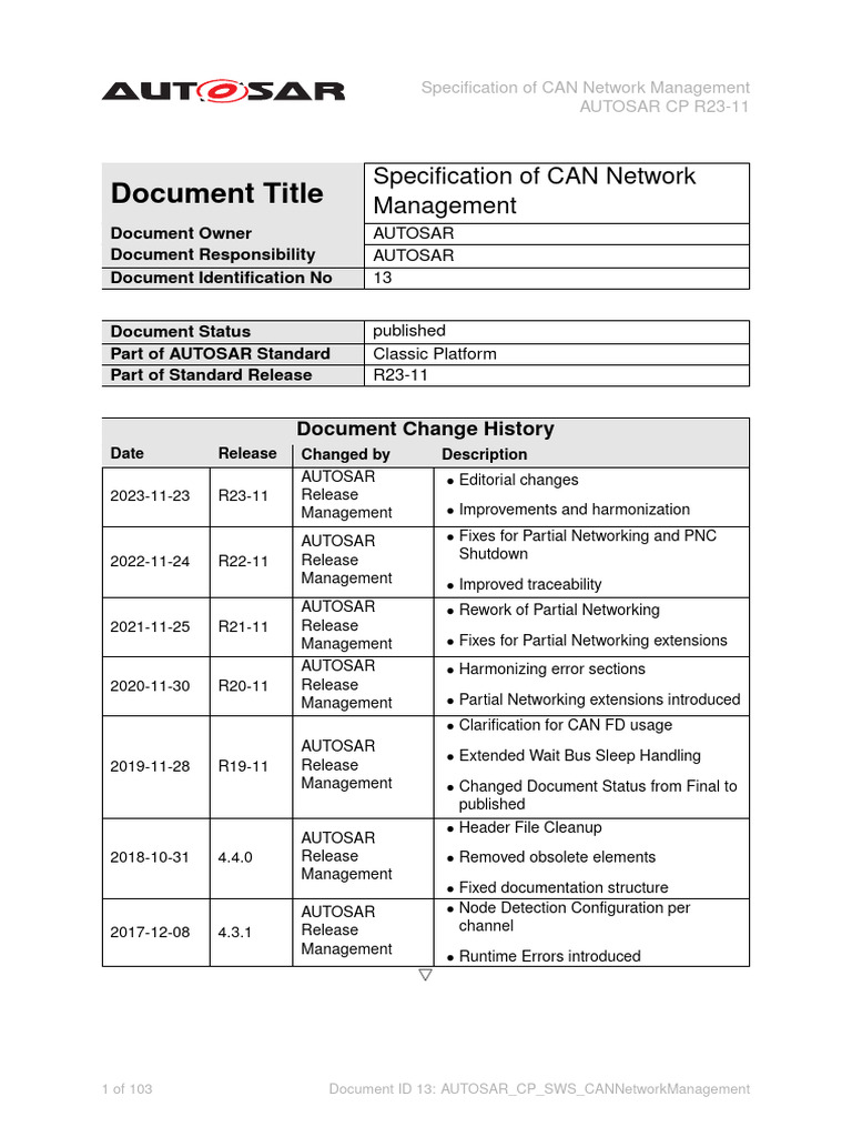 AUTOSAR CP SWS CANNetworkManagement-pages-1 | PDF | Computer ...