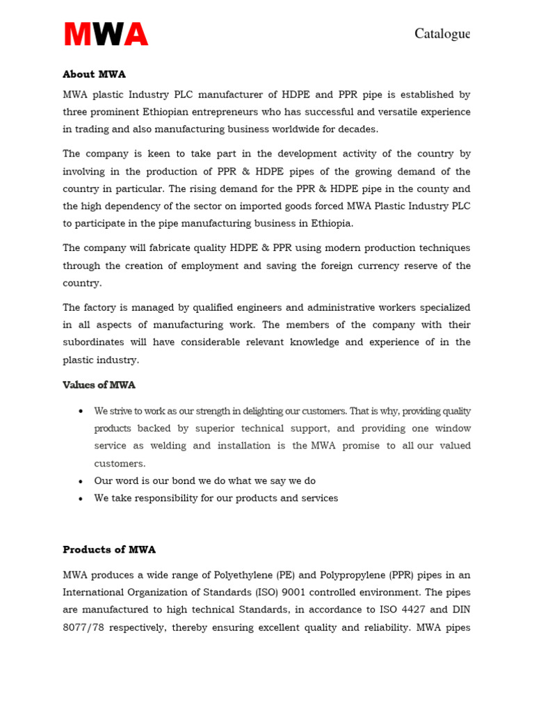 MWA Catalogue | PDF | Pipe (Fluid Conveyance) | Polyethylene