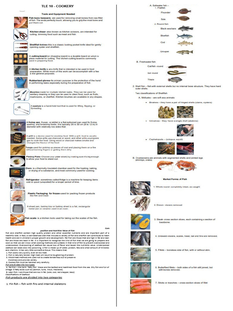 HAND OUTS - Tle 10-FISH | PDF | Seafood | Fish