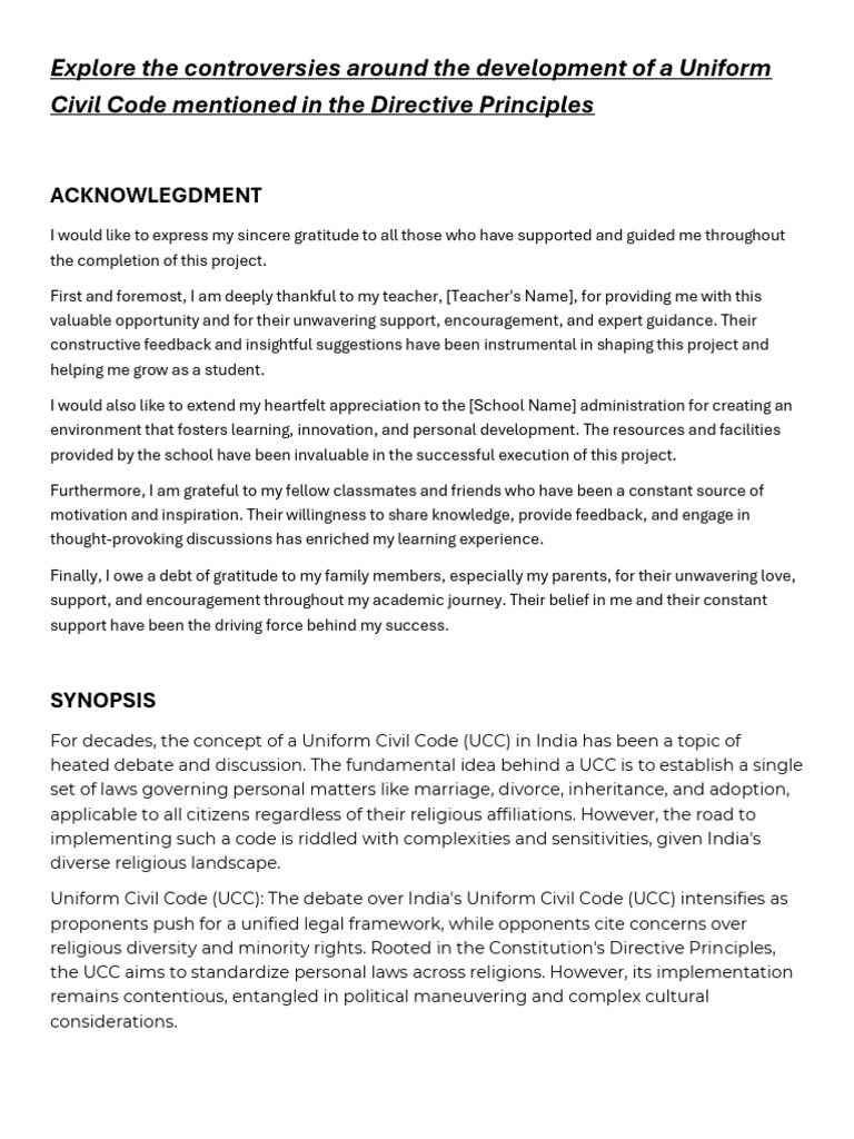 Explore The Controversies Around The Development of A Uniform Civil ...