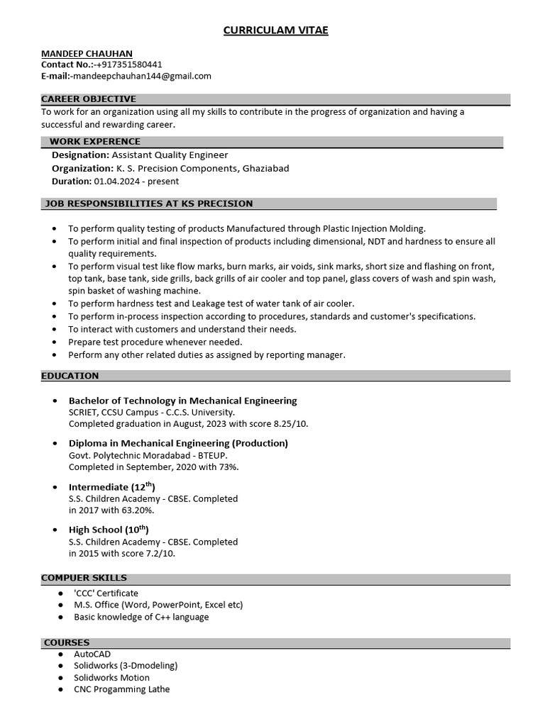 Mandeep Cv Pdf Engineering