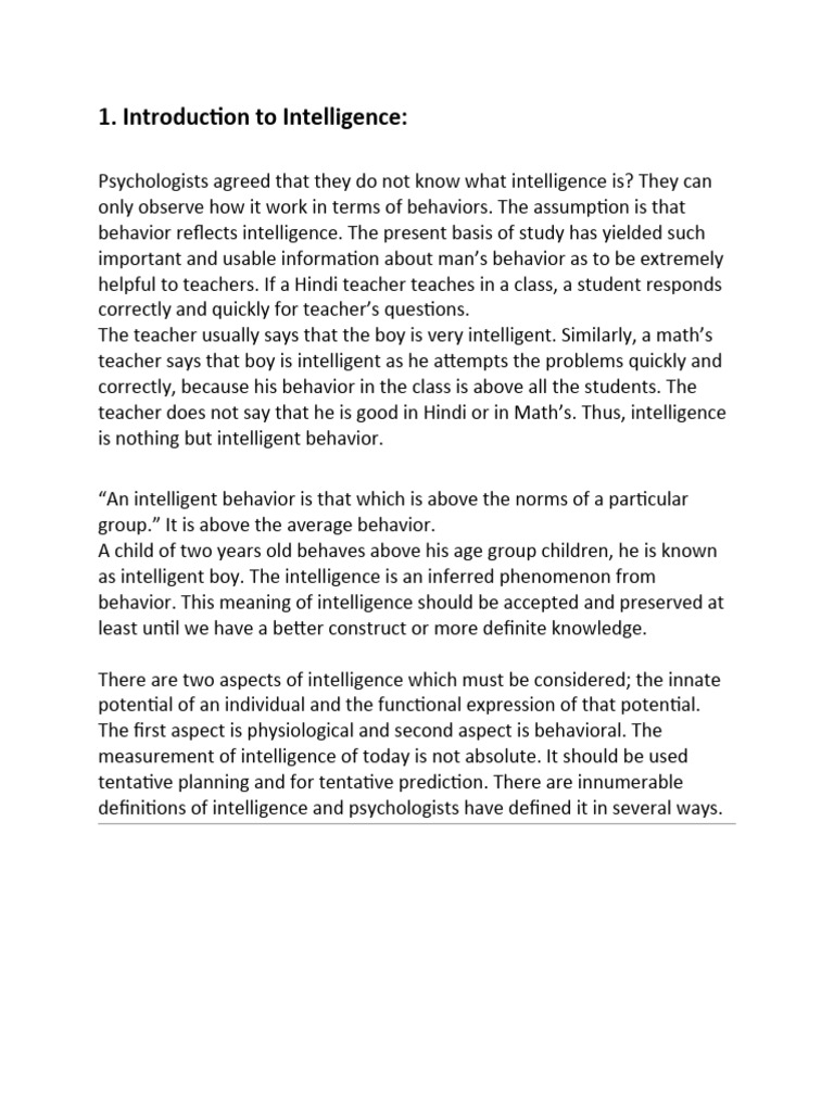 Introduction To Intelligence | PDF | Intelligence | Thought