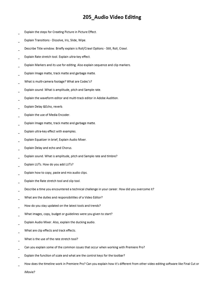 205 - Audio Video Editing Sample Questions | PDF