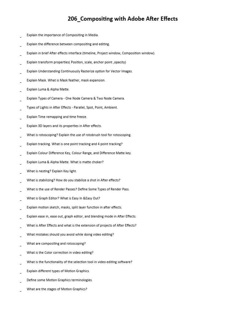 206 - Compositing With Adobe After Effects Sample Questions | PDF | Art ...