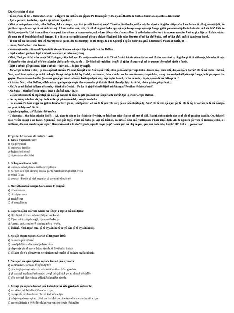 Test Letersi Klasa 11 Tremujori 2 | PDF