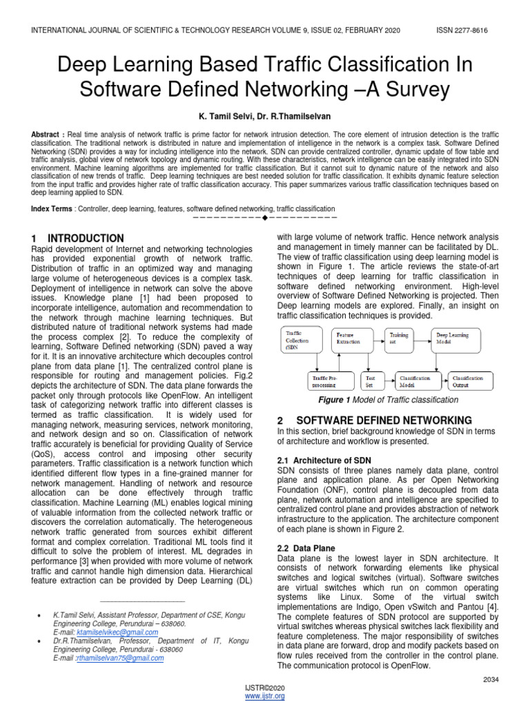 Deep Learning Based Traffic Classification In Software Defined