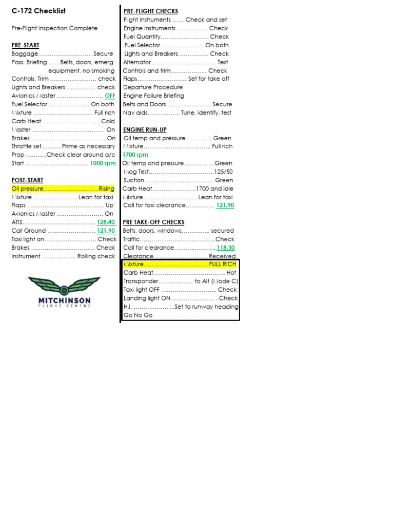 C. C172 Checklist | Download Free PDF | Aviation | Aircraft