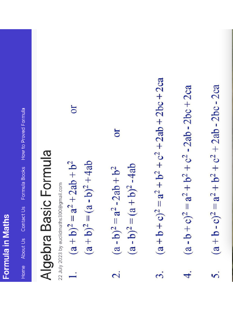 Algebra Basic Formula - 1 | PDF