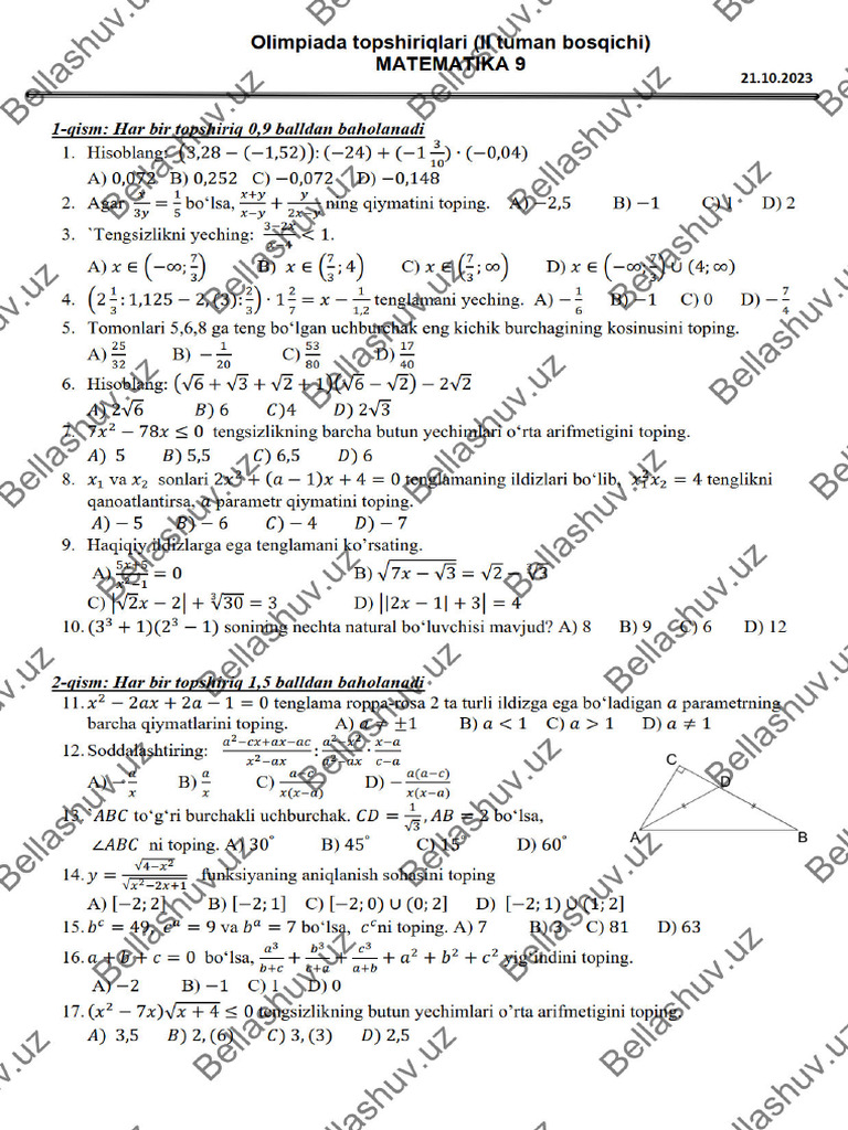 Matematika 9-Sinf | PDF