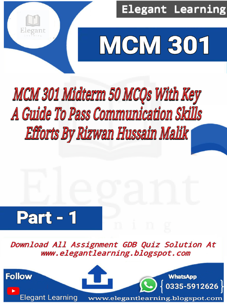 MCM301 Midterm 50 MCQs Part 1 Efforts by Rizwan Hussain Malik | PDF