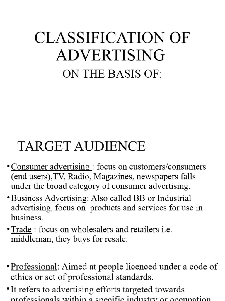 Classification of Advertising, PPT | PDF | Advertising | Business Process